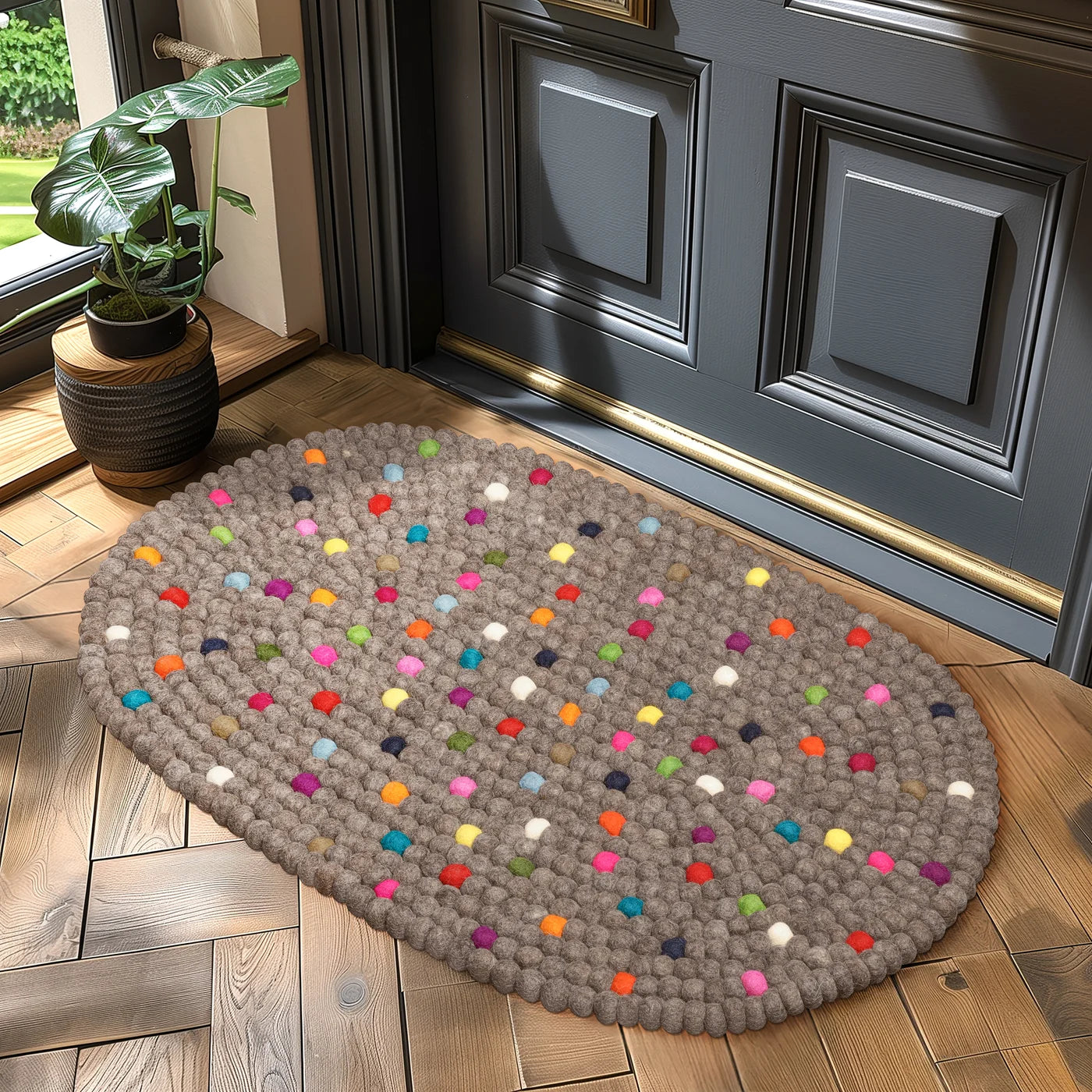 'MODWOOL' NATURAL BROWN FELT BALL OVAL DOOR MAT, TORRE & TAGUS – Creeds